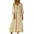 Enjoytime Women Dresses Solid Color V-Neck 3/4 Sleeve Long Dress Spring ...
