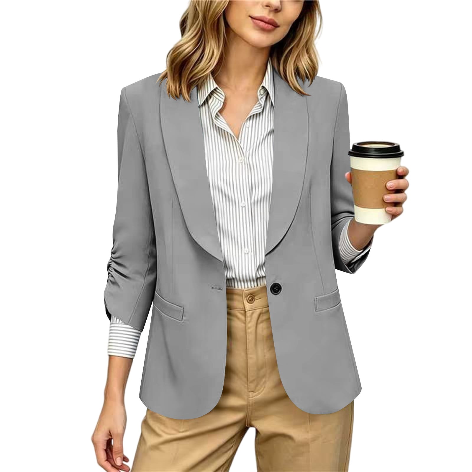 Enjoytime Women'S Blazer Lapel 3/4 Sleeve Business Casual Suit Jacket ...