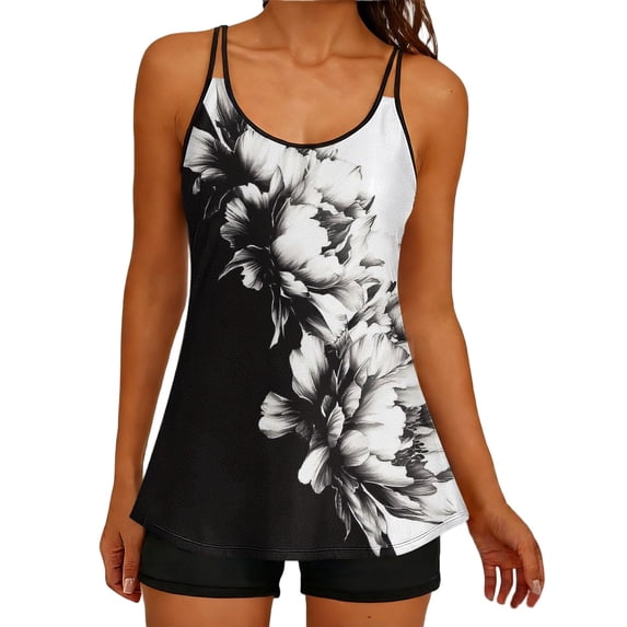 Enjoytime Women Swimsuits Floral Printed Scoop Neck Tummy Control Two ...