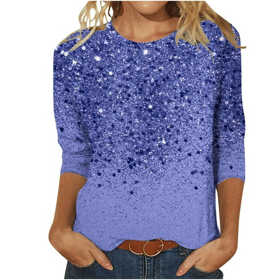 Enjoytime Women's Blouses Sparkly Sequin Printed Round Neck 3/4 Sleeve ...