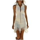 Enjoytime Women's Dresses Solid Color Lapel Zip Up Sleeveless Short ...