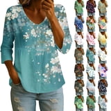 Enjoytime Women's Tops Floral Printed V-Neck Button Down Shirt Trendy ...