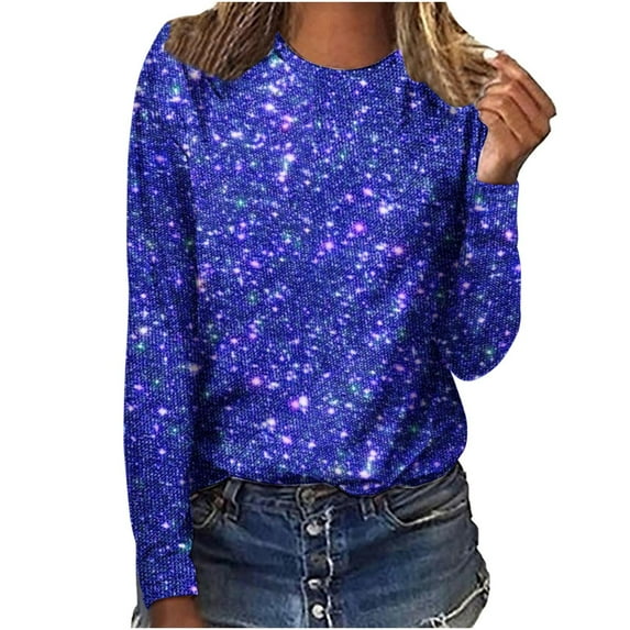 Enjoytime Women's Tops Solid Color Long Sleeve Sequin Sparkle Shirt ...
