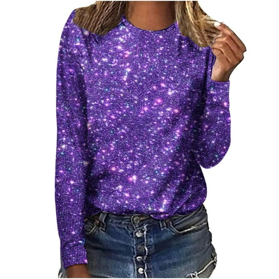 Enjoytime Women's Tops Solid Color Long Sleeve Sequin Sparkle Shirt ...