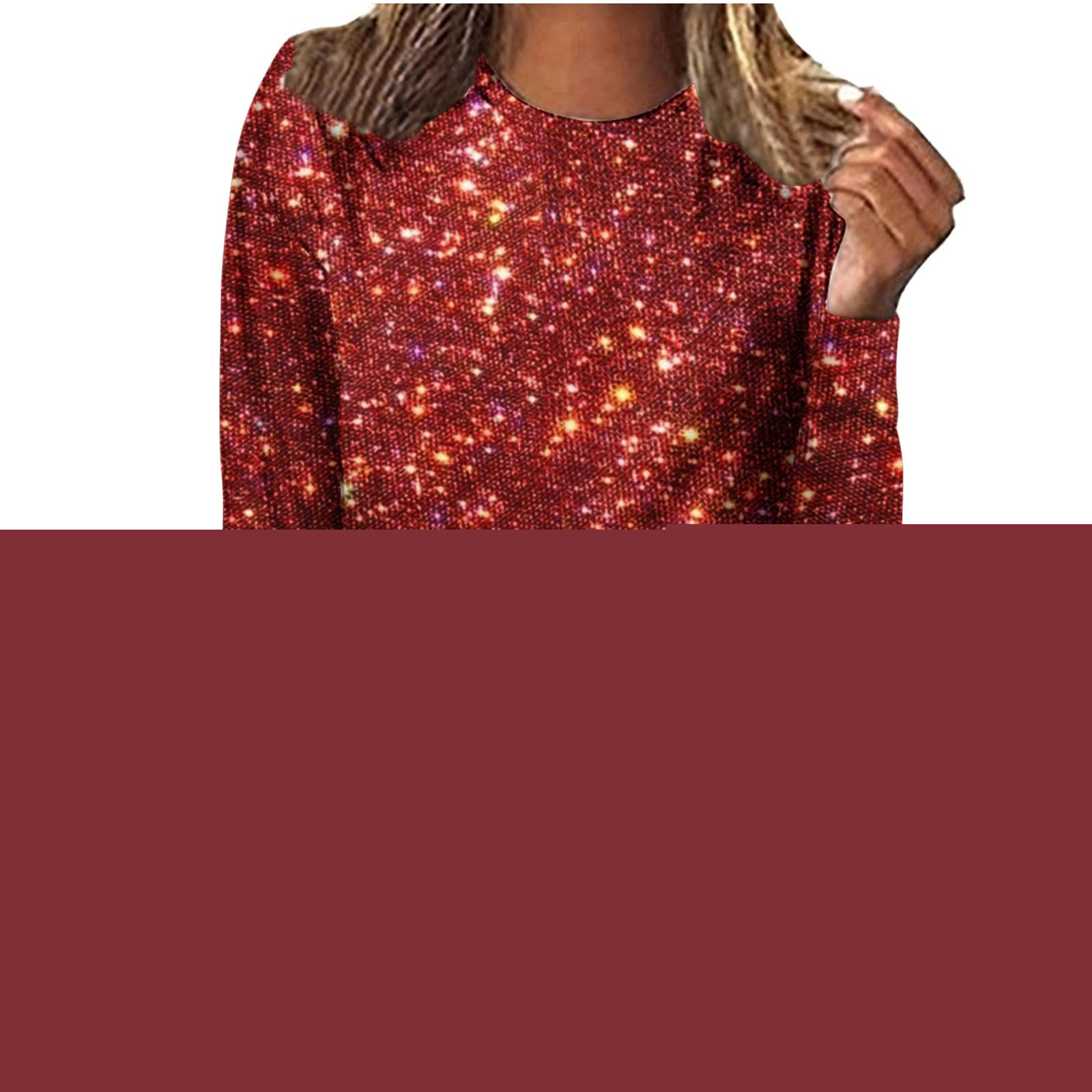 Enjoytime Women's Tops Solid Color Long Sleeve Sequin Sparkle Shirt ...