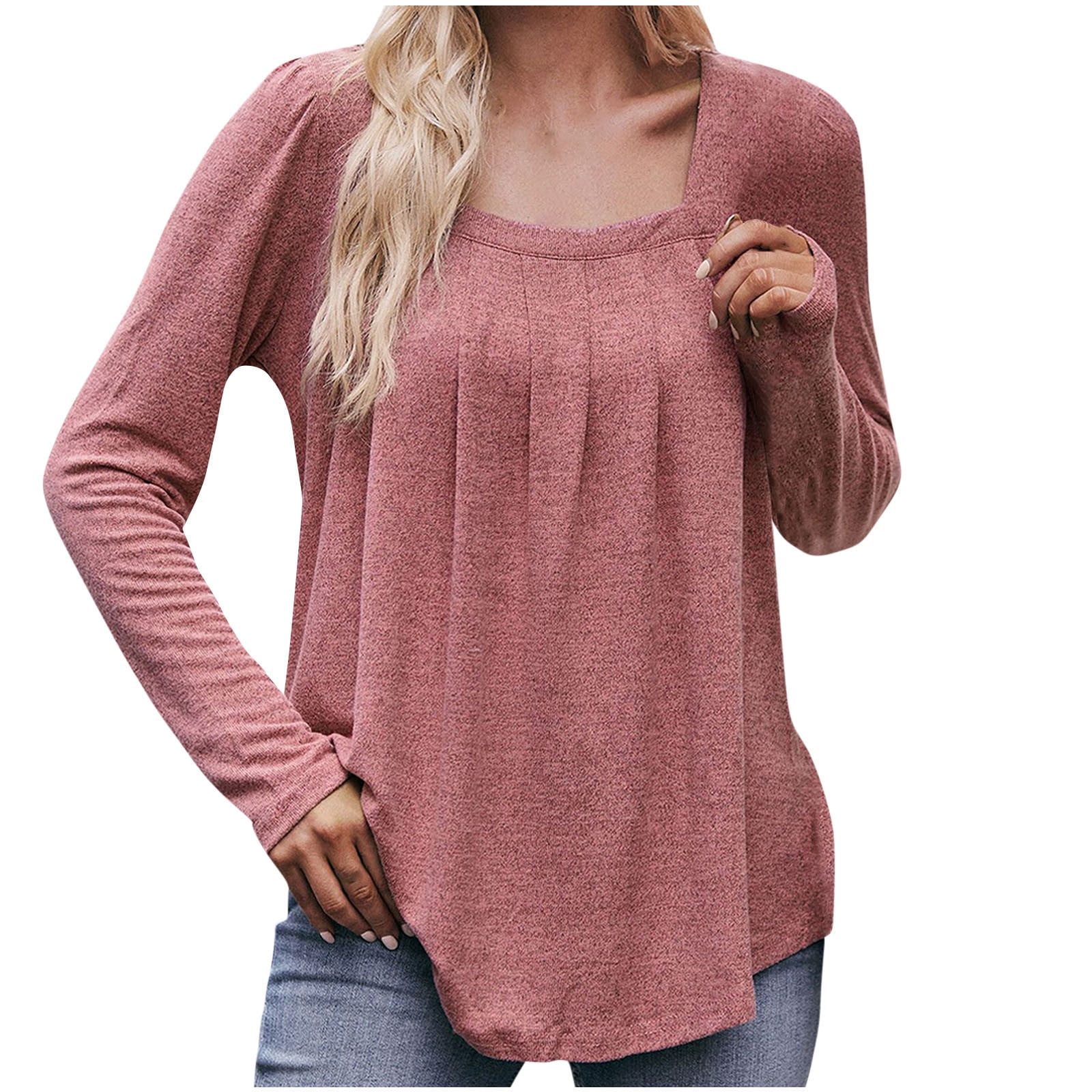 Enjoytime Women's Winter Tops Solid Color Long Sleeve Pleated Blouse ...
