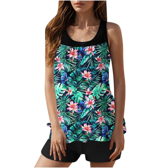 Enjoytime Womens Bathing Suits Floral Printed Sleeveless Tankini ...