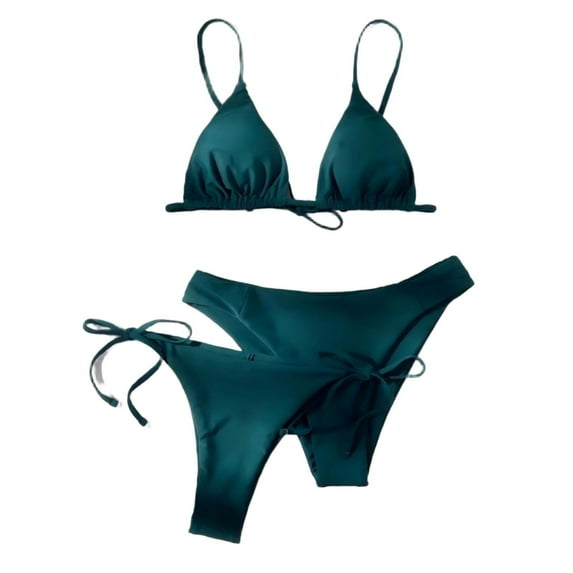 Enjoytime Womens Bathing Suits Solid Color High Cut Tie Side Thong 2 ...