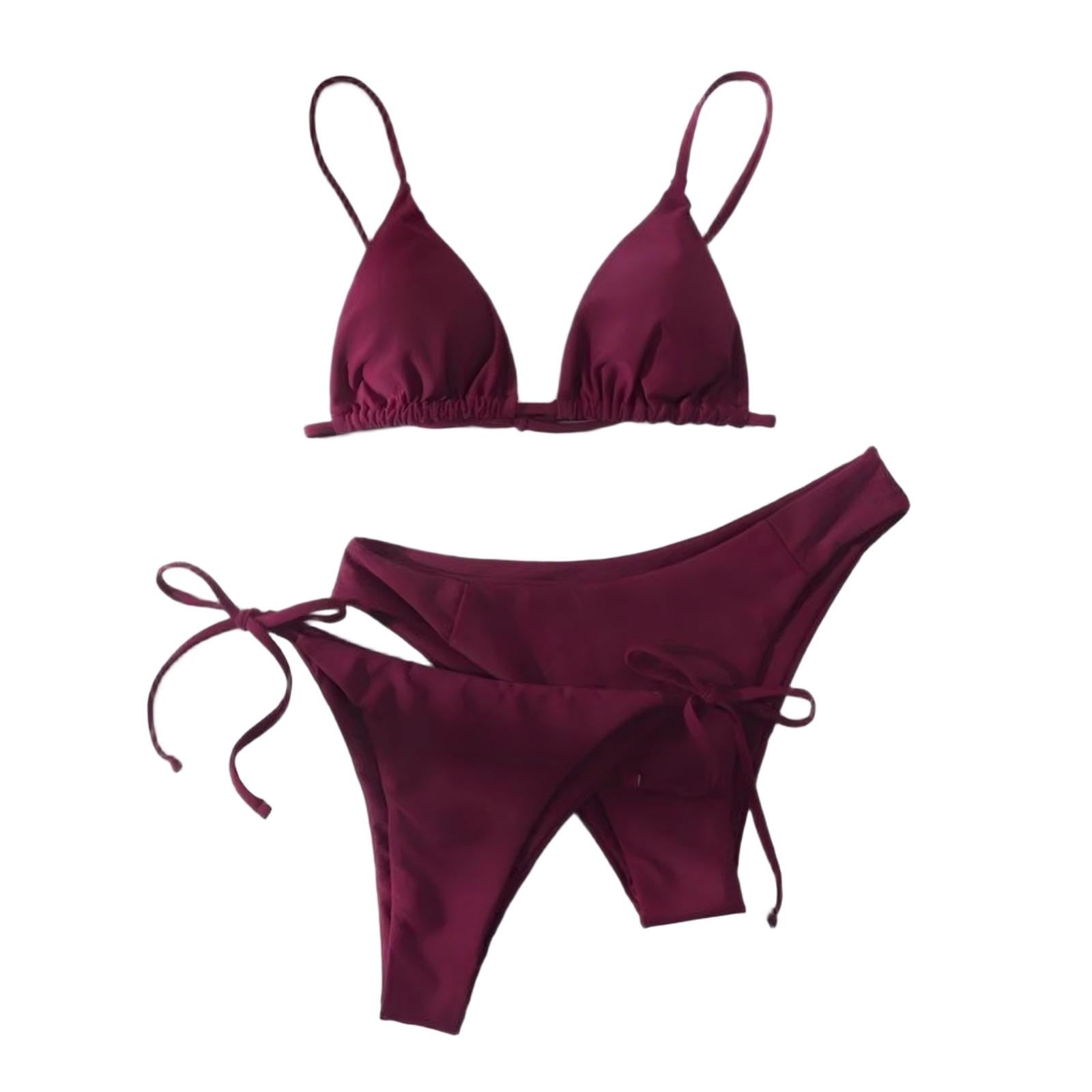 Enjoytime Womens Bathing Suits Solid Color High Cut Tie Side Thong 2 ...