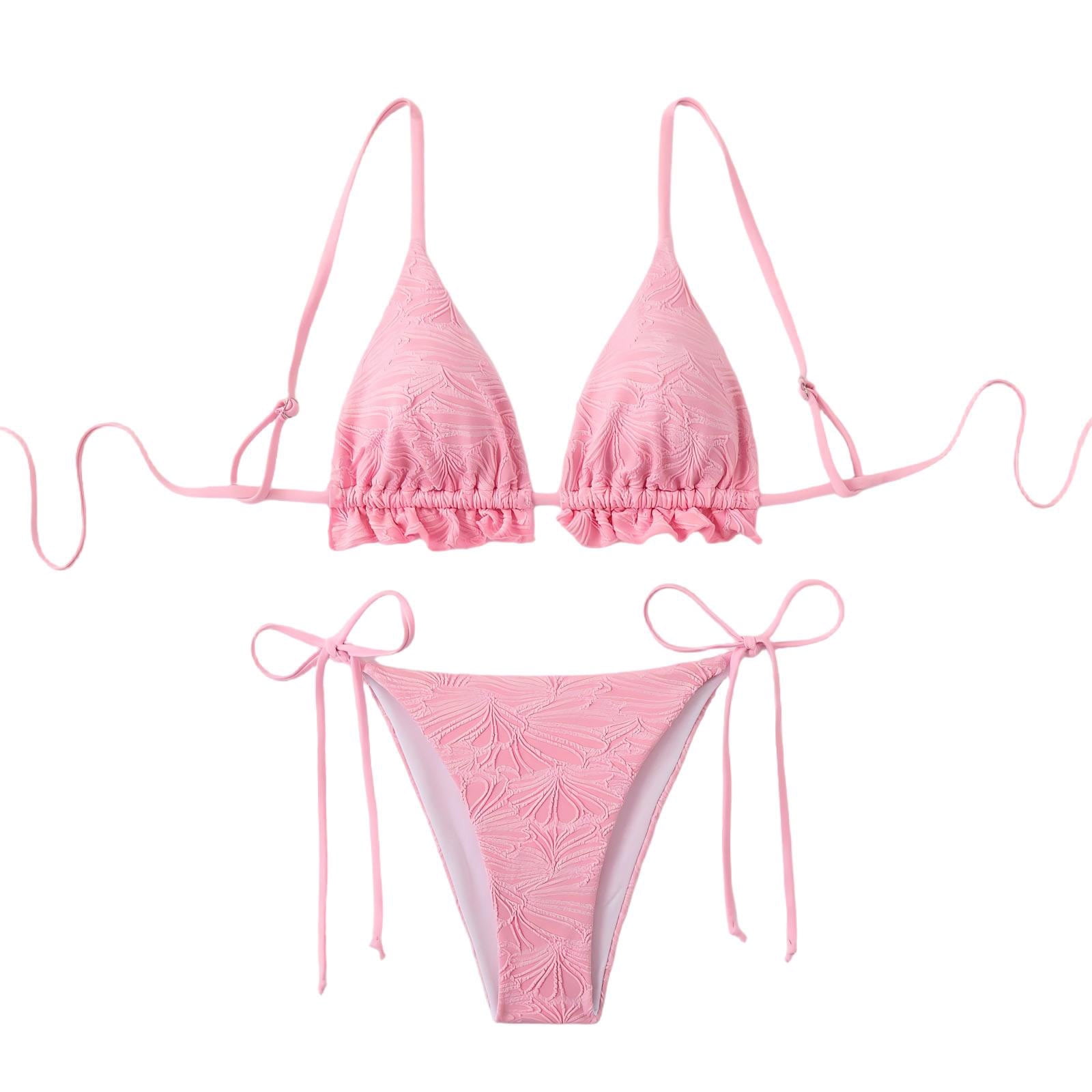 Enjoytime Womens Bikini Solid Color High Cut Tie Side Thong Bathing ...