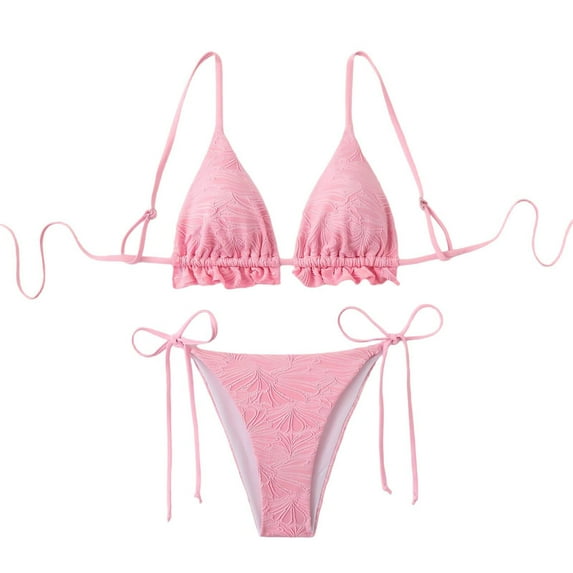 Enjoytime Womens Bikini Solid Color High Cut Tie Side Thong Bathing ...