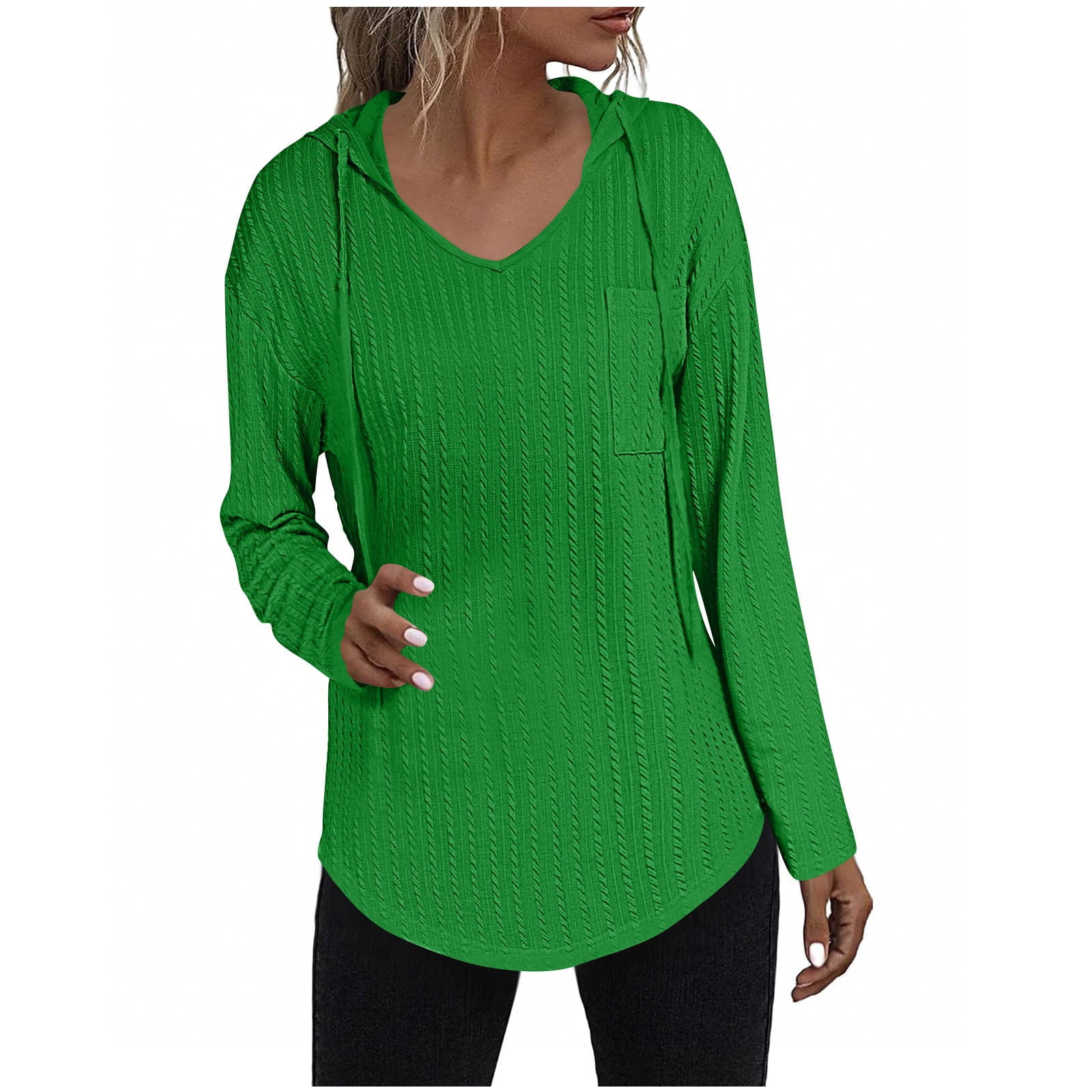 Enjoytime Womens Blouses Dressy Casual Solid Color V-Neck Long Sleeve ...