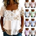 Enjoytime Womens Casual Tops Floral Print Button Down Square Neck Short ...