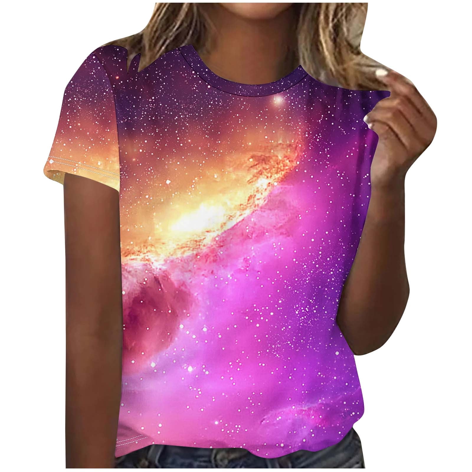 Enjoytime Womens Casual Tops Printed Round Neck Short Sleeve Shirts ...