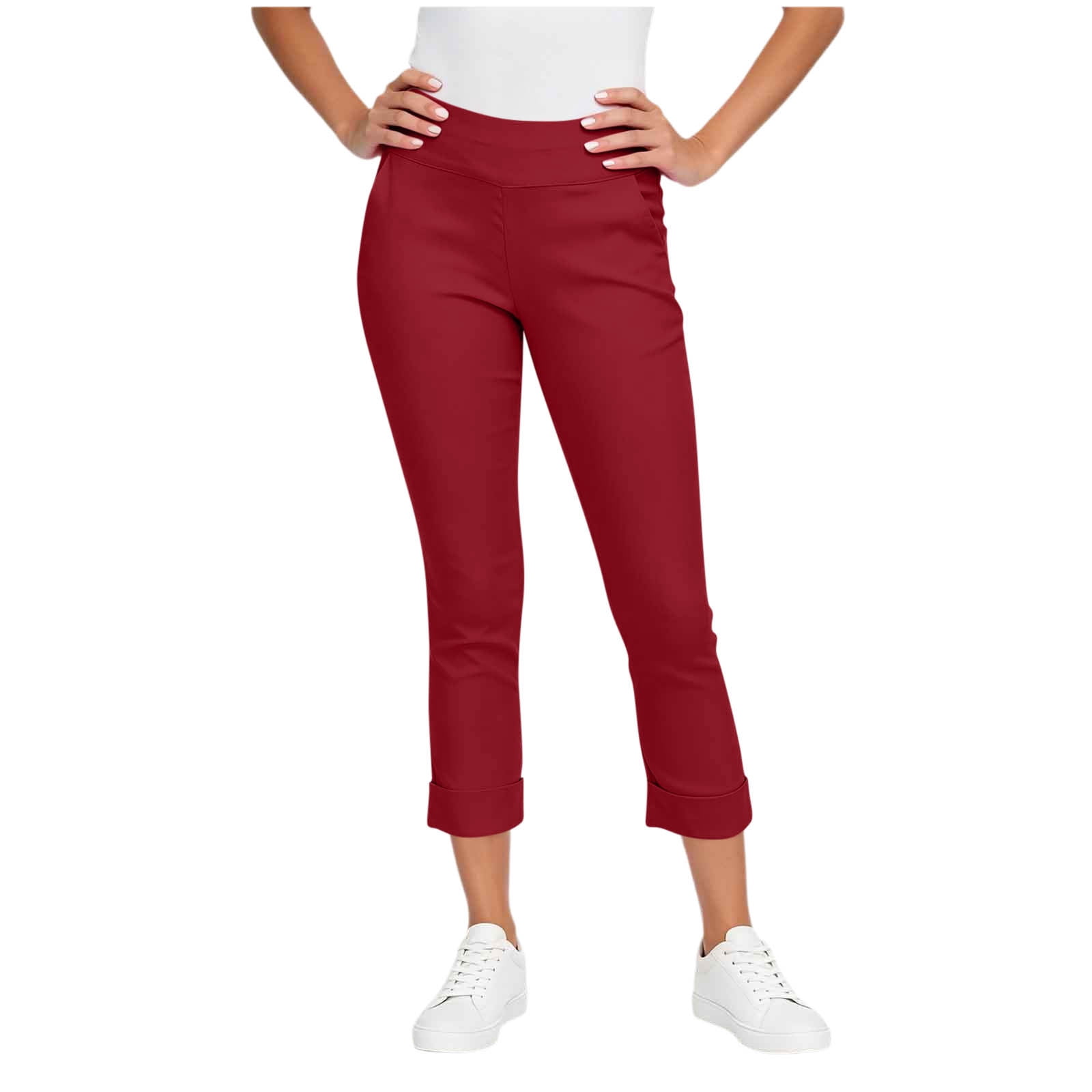 Enjoytime Womens Cropped Pants Solid Color High Waisted Work Pants ...