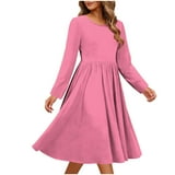 Enjoytime Womens Dresses Solid Color Round Neck Long Sleeve Dresses ...