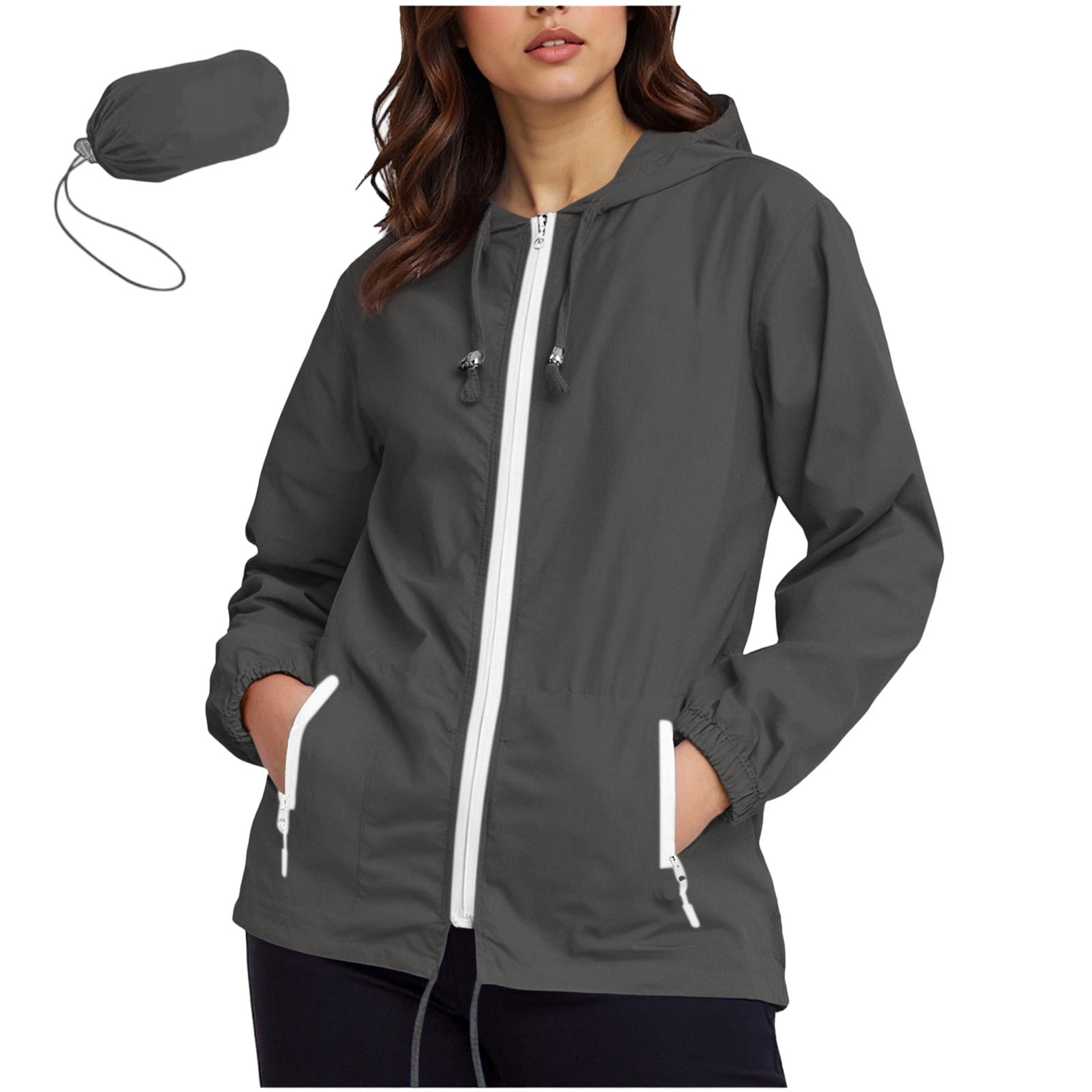 Enjoytime Womens Rain Jacket with Hood Waterproof Long Sleeve Raincoat ...