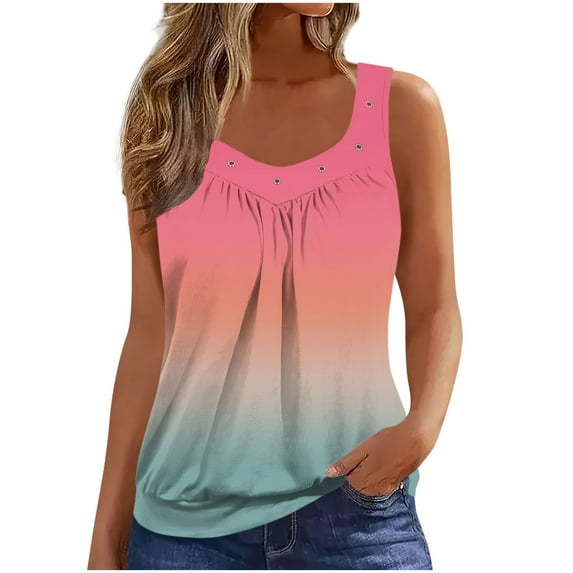 Enjoytime Womens Shirts Gradient Printed Sleeveless Crewneck Casual ...