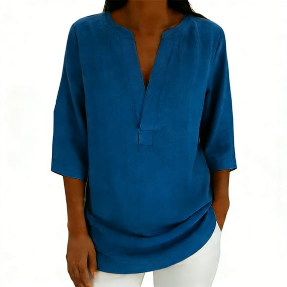 Enjoytime Womens Shirts Solid Color V-Neck 3/4 Sleeve Tops Spring ...