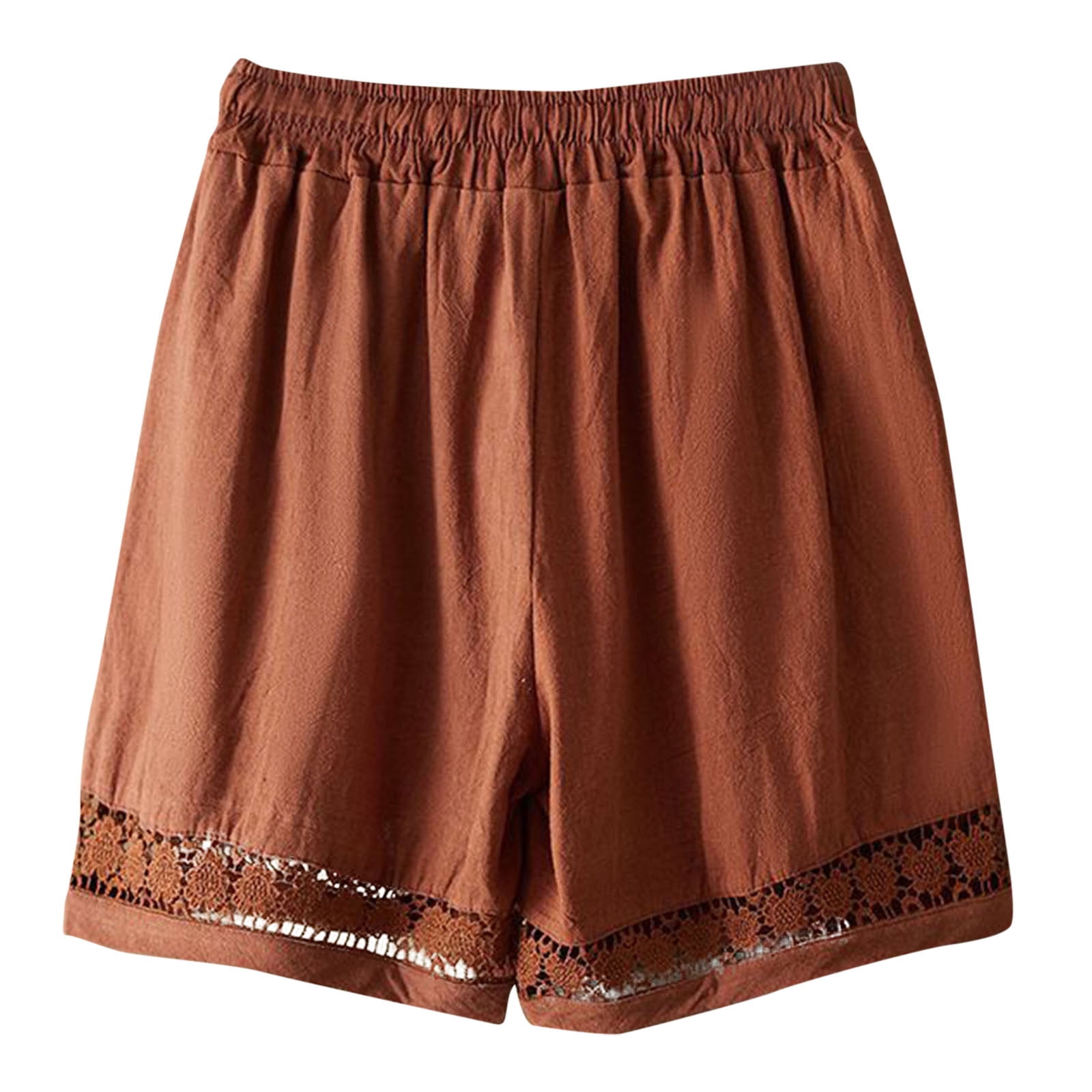 Enjoytime Womens Shorts Solid Color Hollowed Out Lace Up Elastic Waist ...