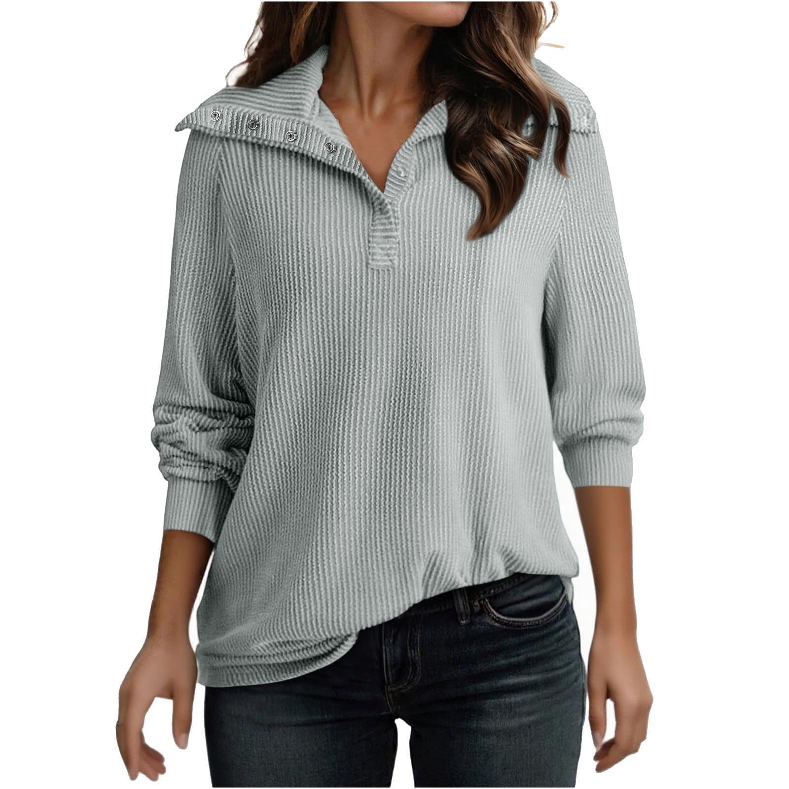 Enjoytime Womens Sweatshirt Solid Color Long Sleeve Button Down Shirt ...