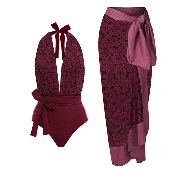 Enjoytime Womens Swimsuits Floral Print Halter Tummy Control Bikini ...