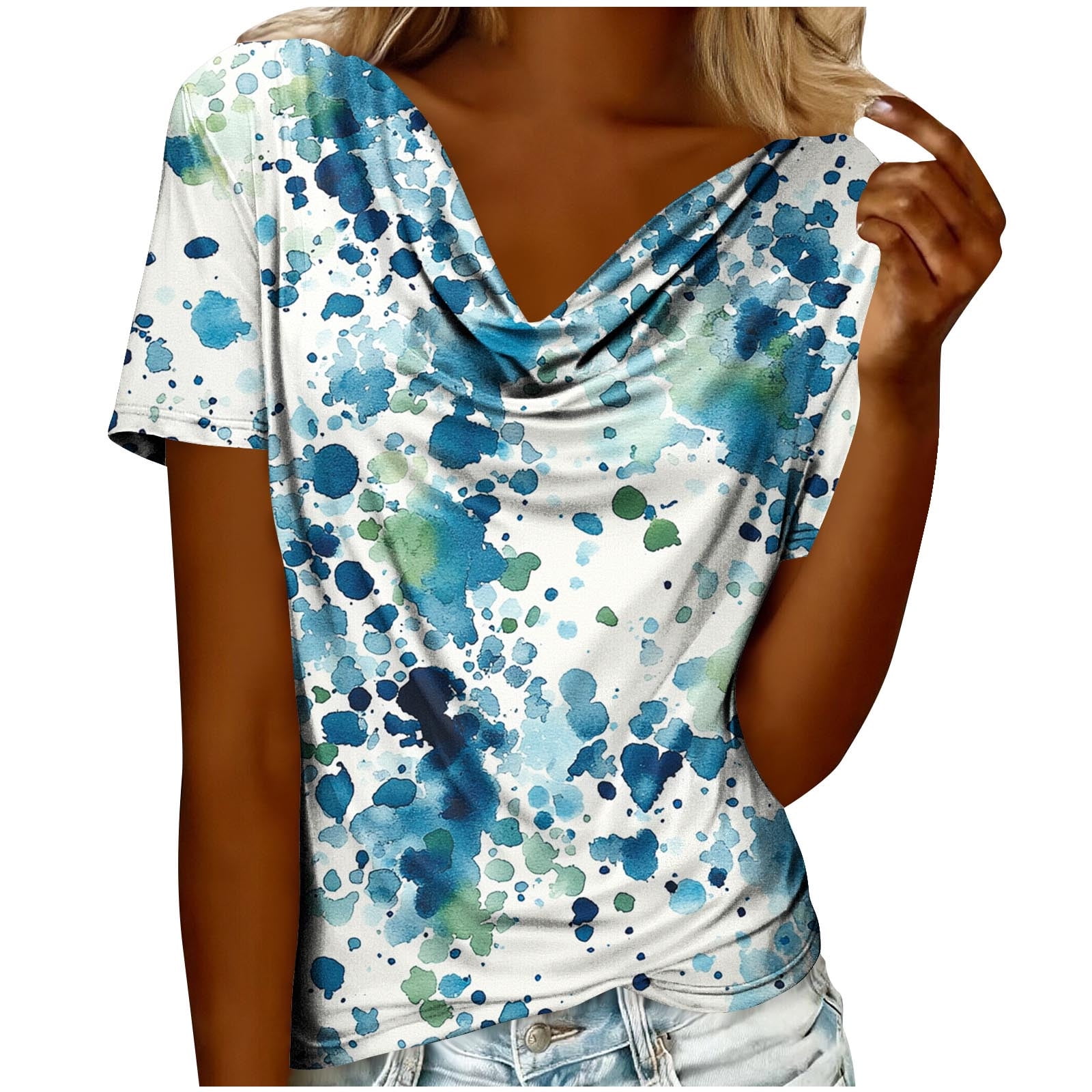 Enjoytime Womens Tops Casual Printed Pile Collar Short Sleeve Shirts ...