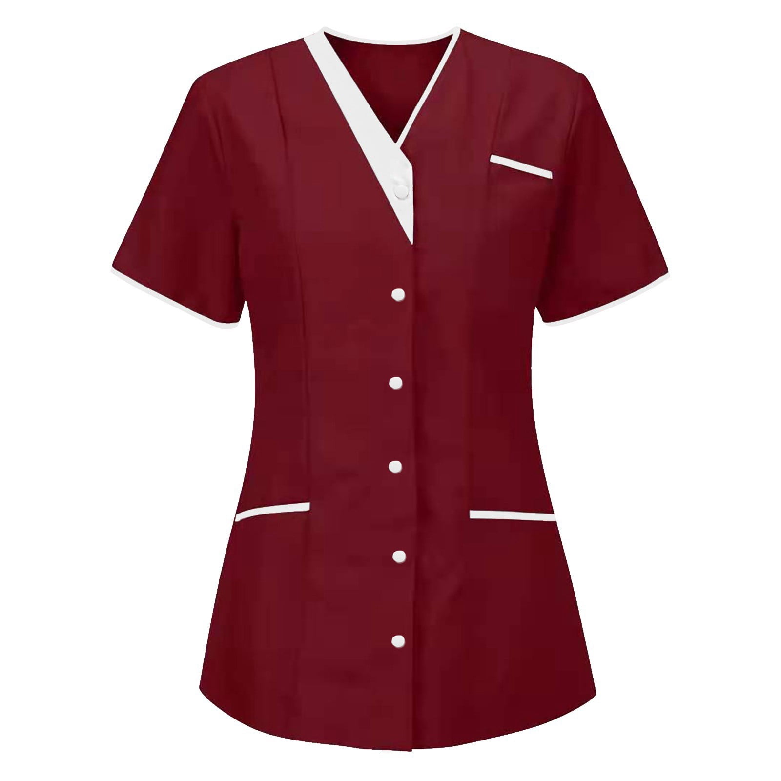 Enjoytime Womens Tops Solid Color V-Neck Short Sleeve Tunic Uniform ...