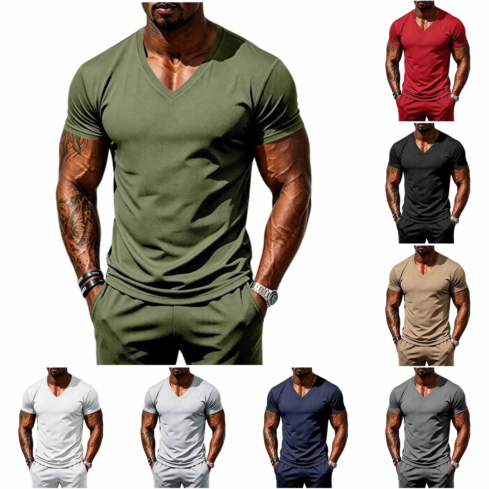 Enjoytime Workout Shirts for Men V-Neck Short Sleeve T Shirt Summer ...
