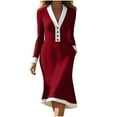 Enjoytime formal Dresses for Women Patchwork V-Neck Button Long Sleeve ...