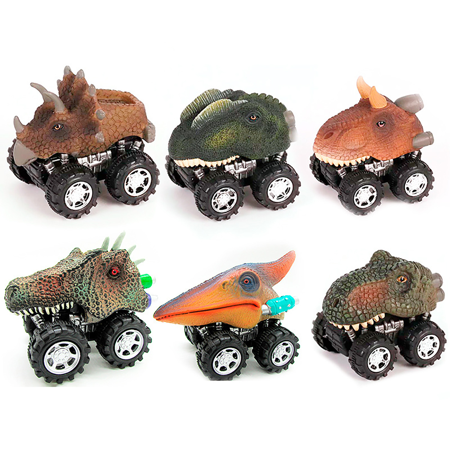 Enkey 6 Pack 6 styles Pull Back Dinosaur Car Mini Dino Car Dinosaur ...