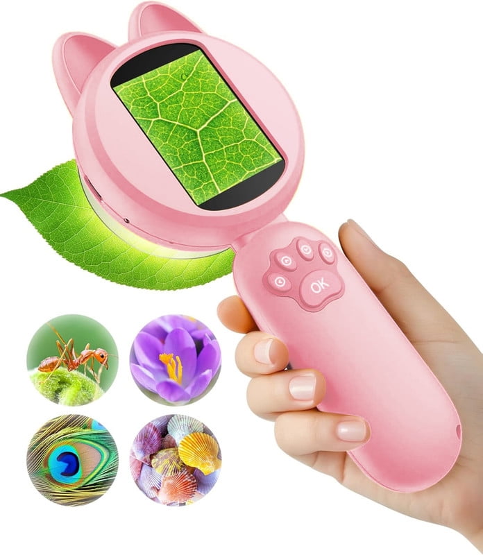 Enkey Microscope for Kids - 2 Inches LCD Screen with 8 Led Lights ...