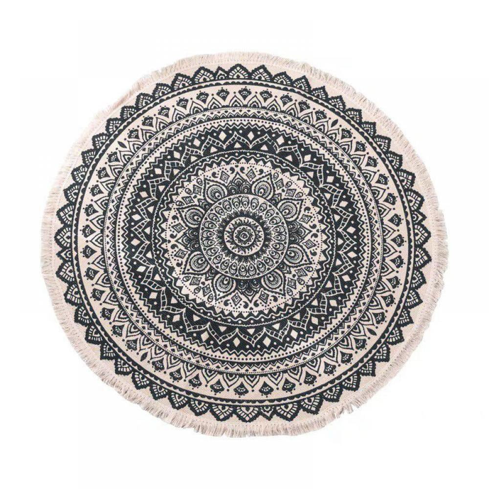 Enlightened Bohemian Round Rugs, Boho Mandala Tassels Woven Cotton ...