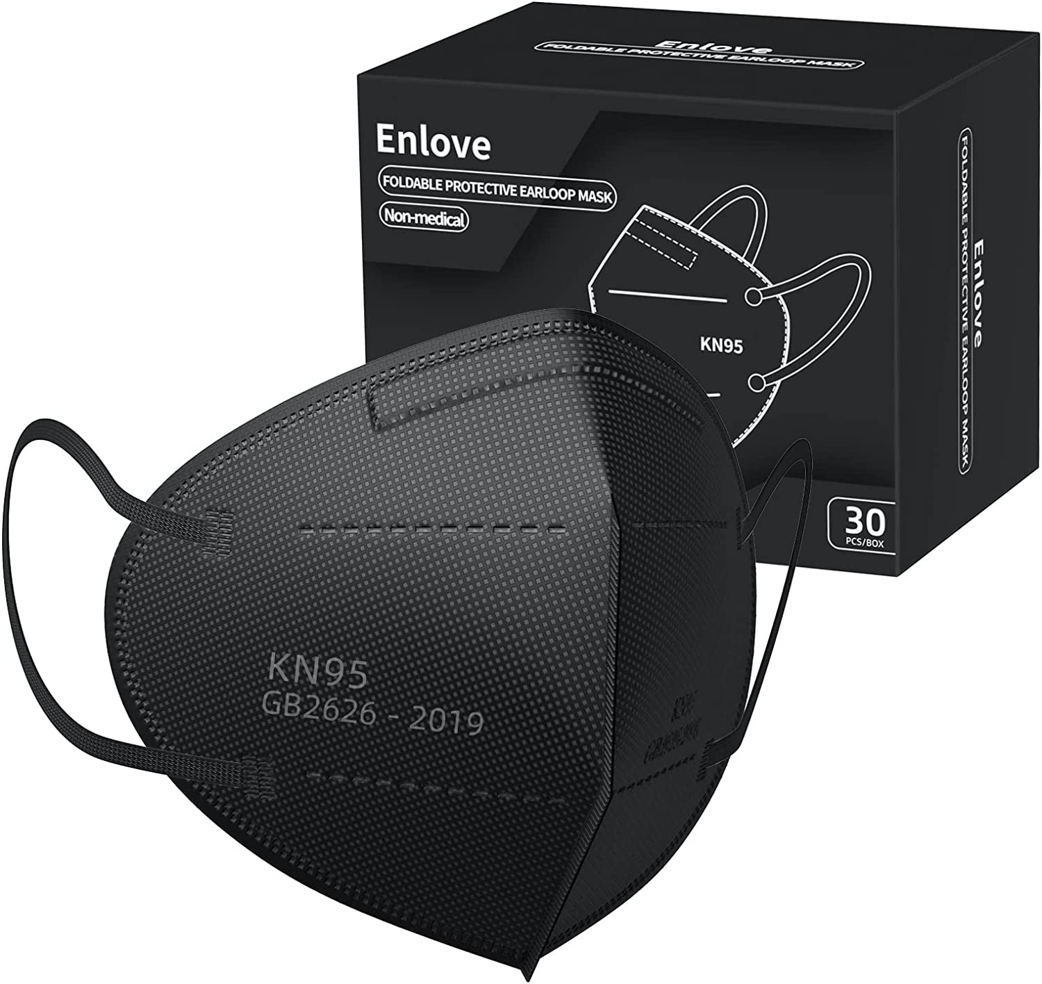 Enlove KN95 Face Mask Black 30 Pack, 5-Layer Filter Efficiency 95% Face Masks Black-30pcs ...