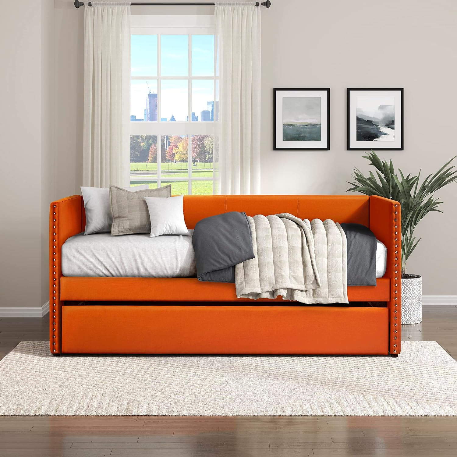 Enning Daybed with Trundle, Twin/Twin, Orange - Walmart.com