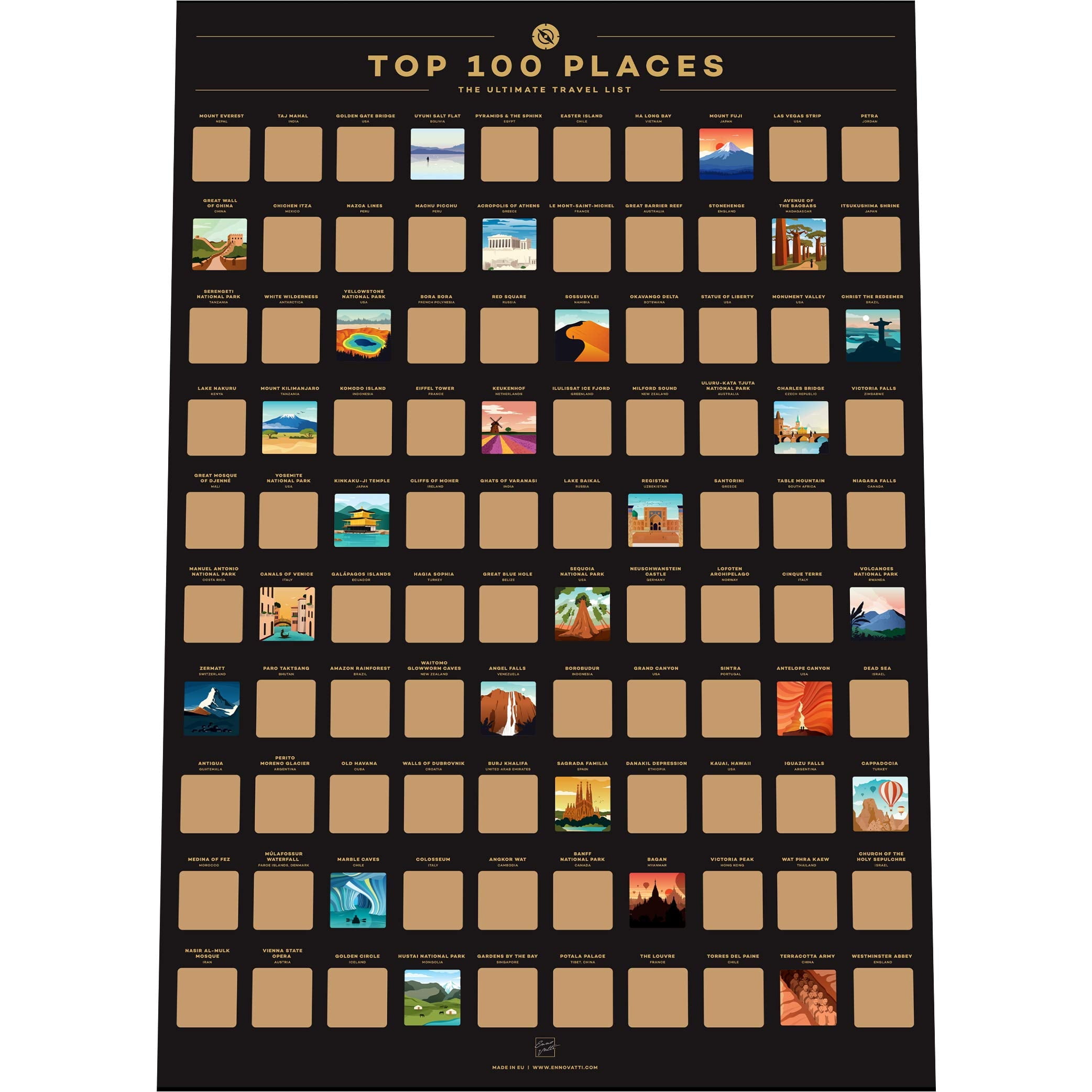 Enno Vatti 100 PLACES Scratch Off Poster – Travel Posters w ...