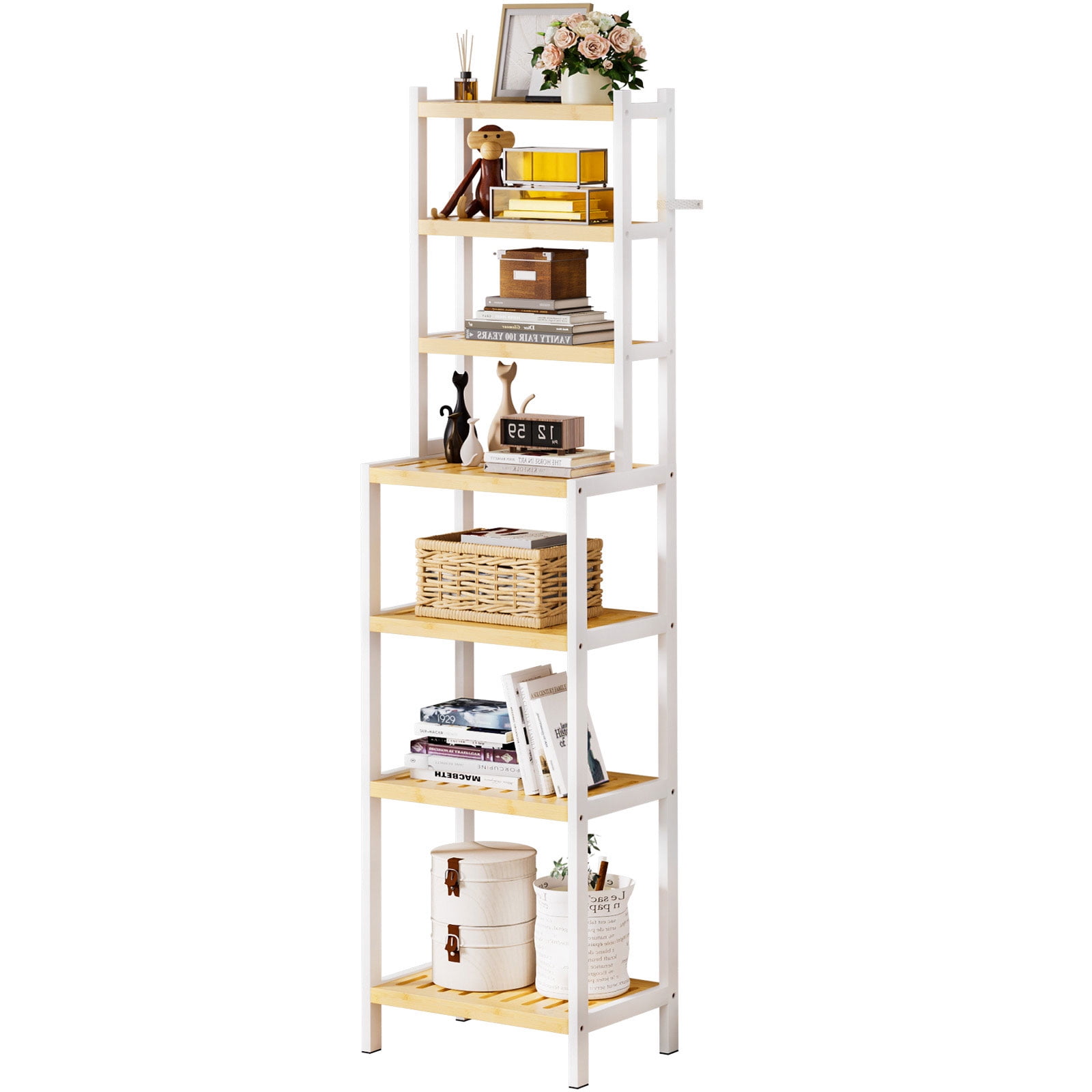 Enoget 7-Tier Bamboo Bookshelf,Freestanding Storage Shelf for Corner ...