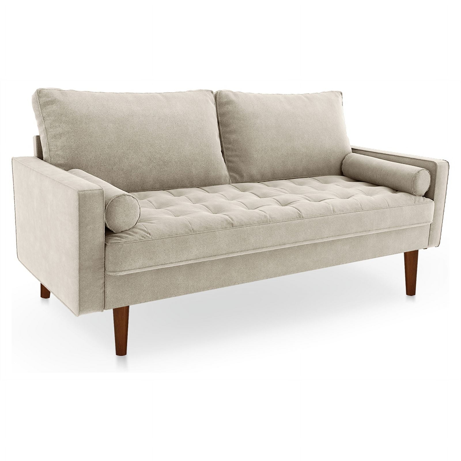 Enor Furniture Jaiden 70" Square Arm Modern Velvet & Wood Sofa in Beige ...