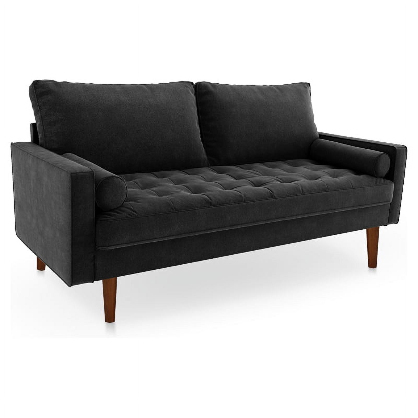 Enor Furniture Jaiden 70" Square Arm Modern Velvet & Wood Sofa in Black ...