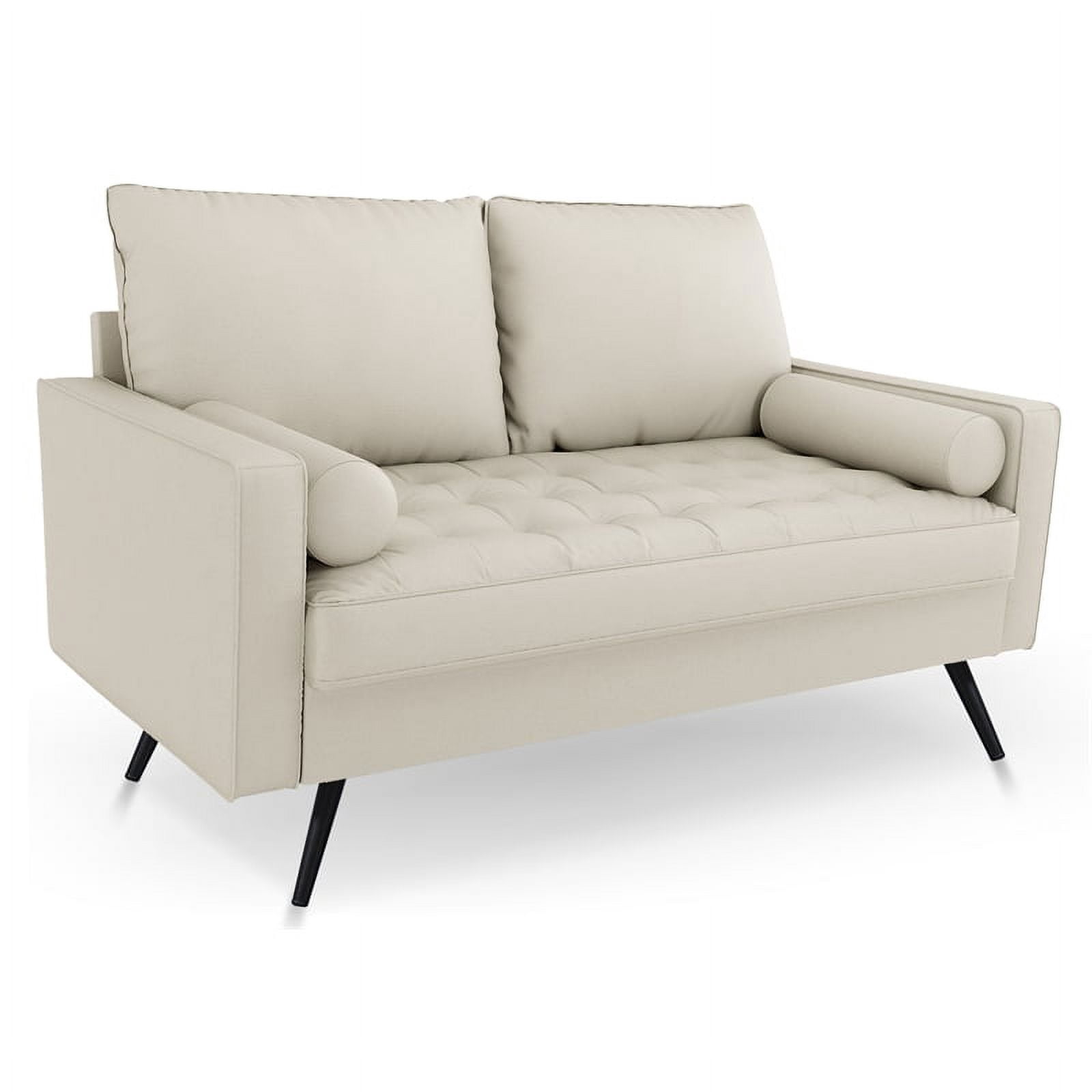 Enor Furniture Ryanna 58" Square Arm Modern Fabric Loveseat in White ...