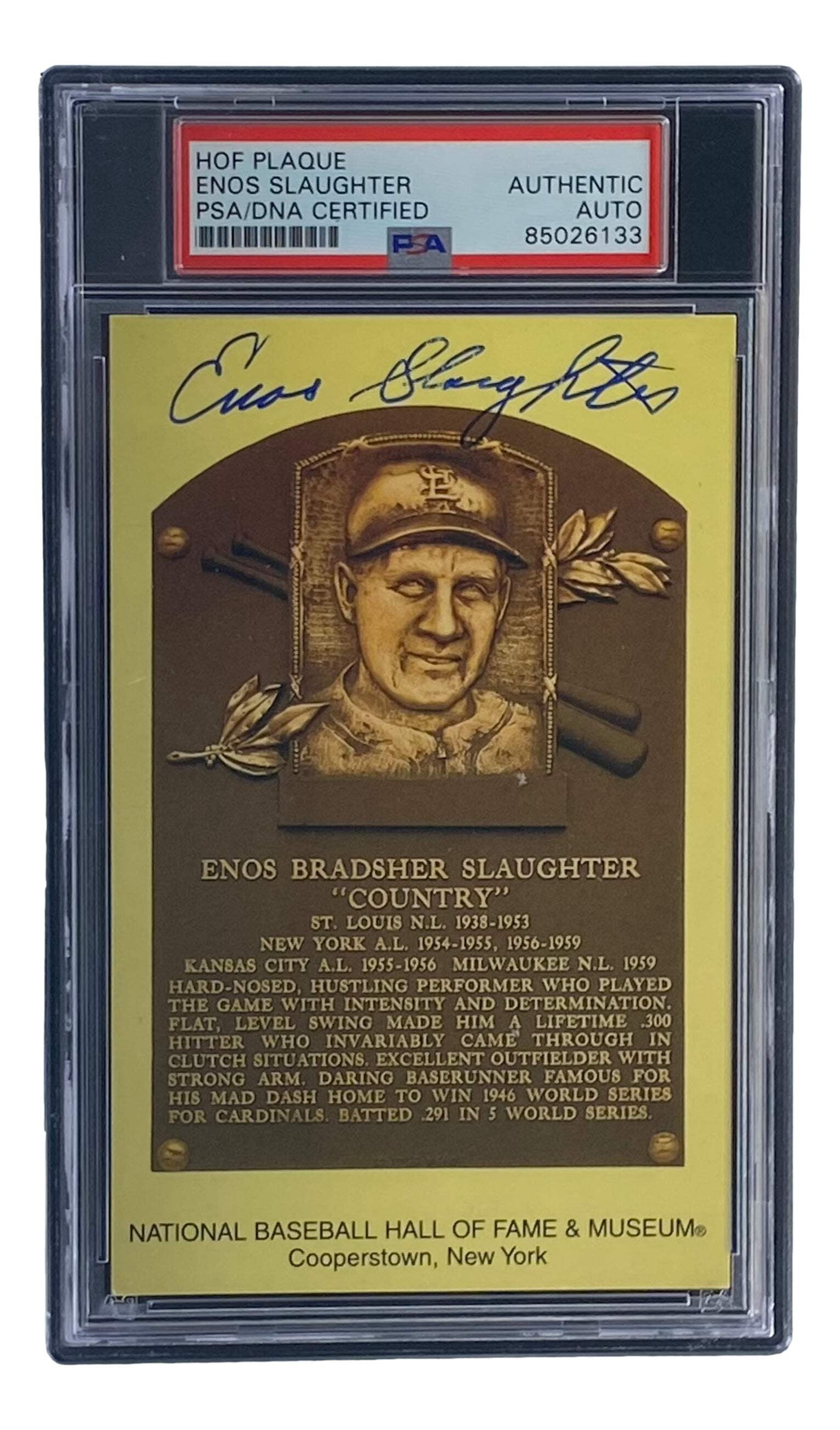 Enos Slaughter Signed 4x6 St Louis Cardinals HOF Plaque Card PSA/DNA ...