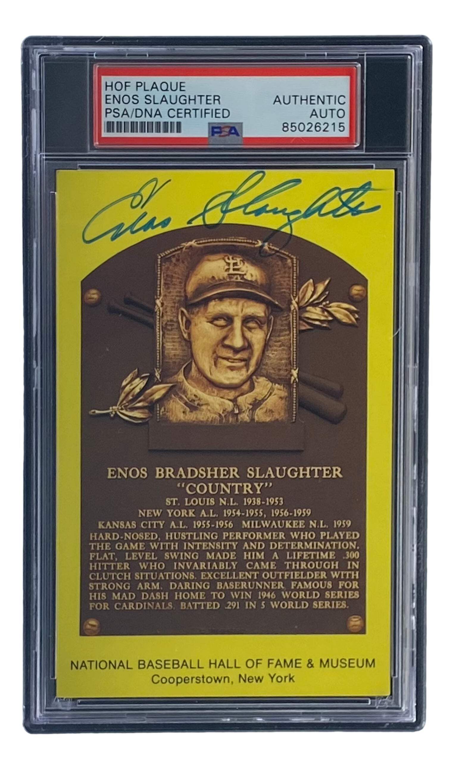 Enos Slaughter Signed 4x6 St Louis Cardinals HOF Plaque Card PSA/DNA ...
