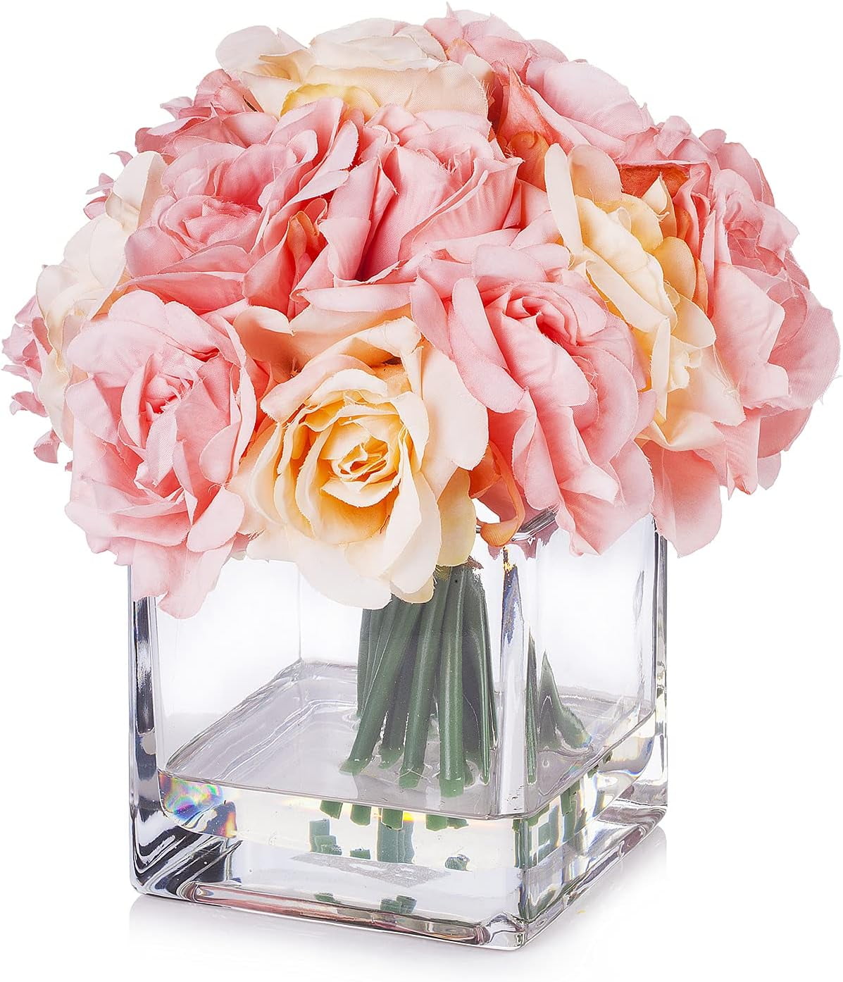 Enova Floral 18 Pieces Artificial Silk Roses Fake Flower Arrangement in ...