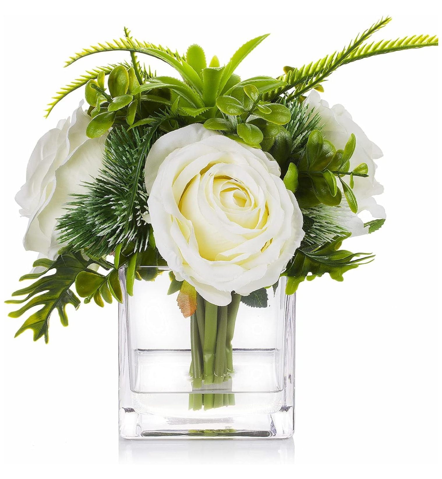 Enova Floral Mixed Artificial Silk Cream Roses with Greenery Fake ...