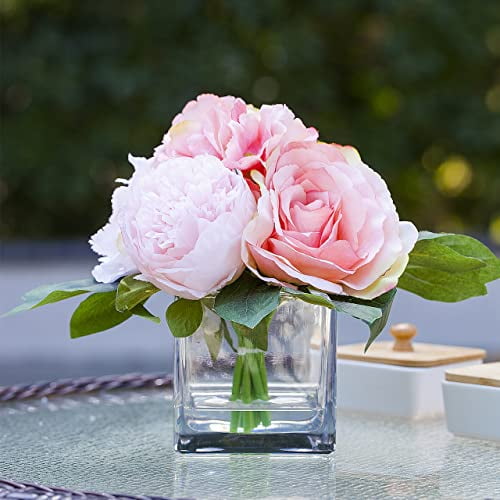 Enova Floral Set of 4 Cube Glass Vase, 4x4X4 Inch Glass Flowers, Clear ...