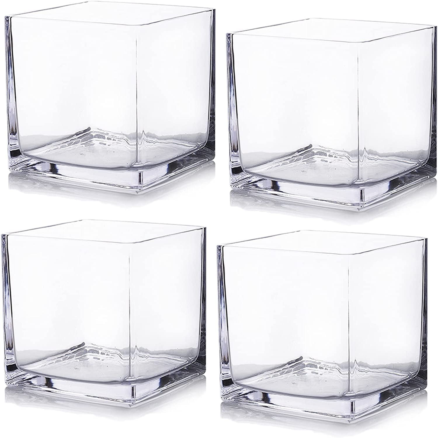 Enova Floral Set of 4 Cube Glass Vase, 4x4X4 Inch Glass Flowers, Clear ...