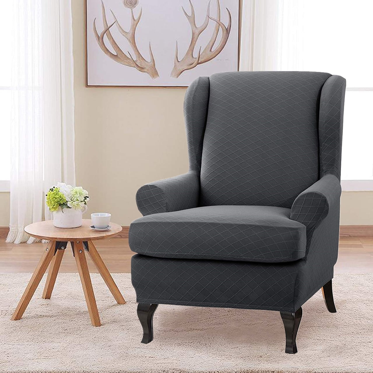 Enova Home 2 Piece Wingback Chair Slipcover Super Stretch Rhombus ...