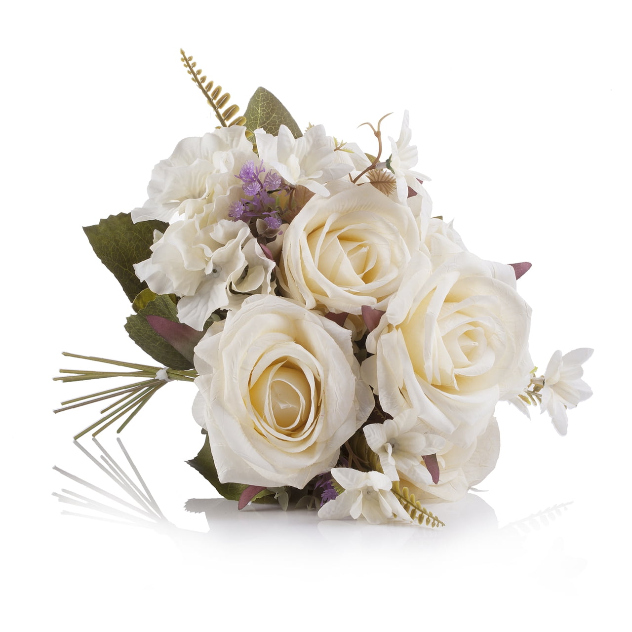 Enova Home 20" Tall Mixed Artificial Silk Beige Roses Faux Flower Bush ...