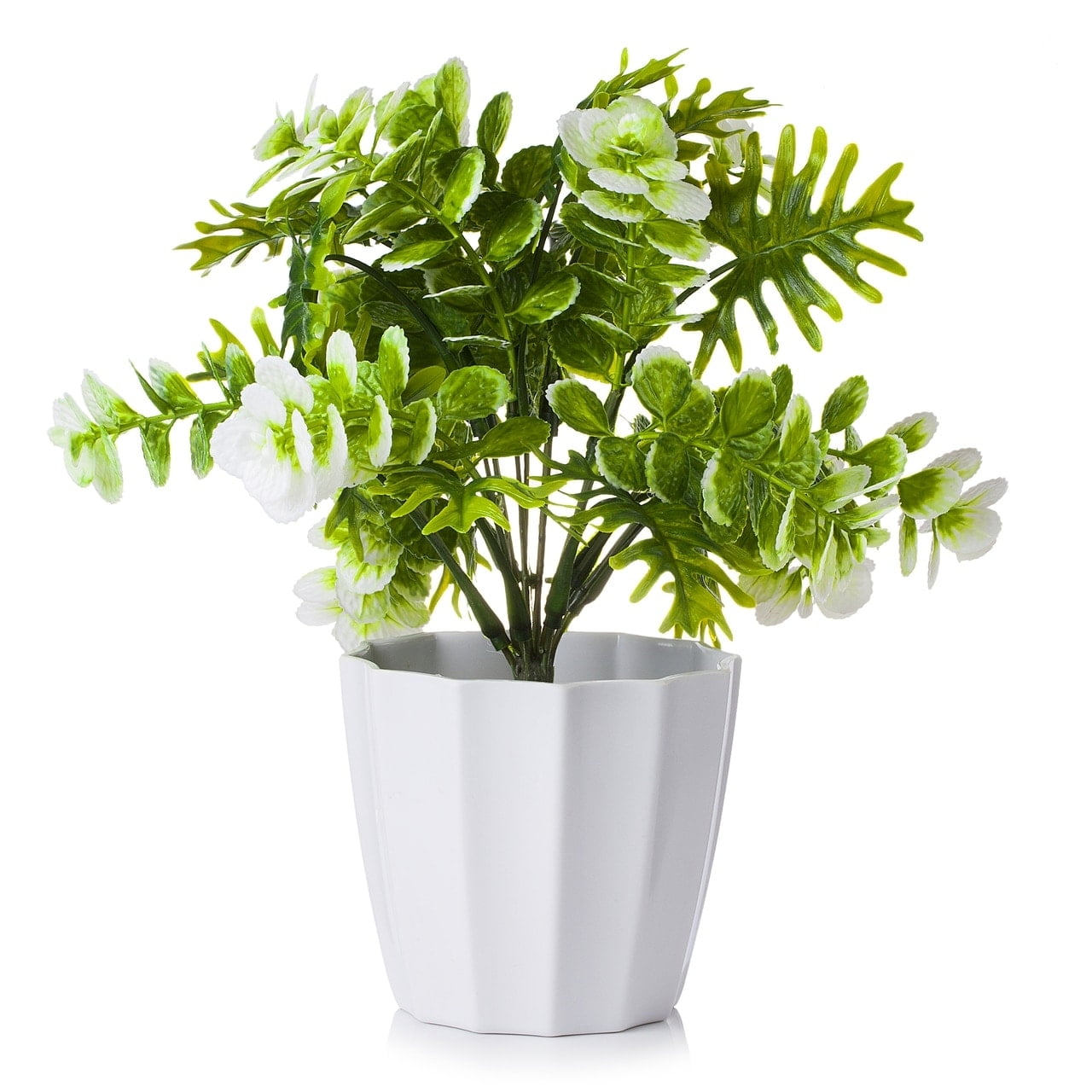 Enova Home Artificial Greenery Fake Plants in White Pot for Home Office ...