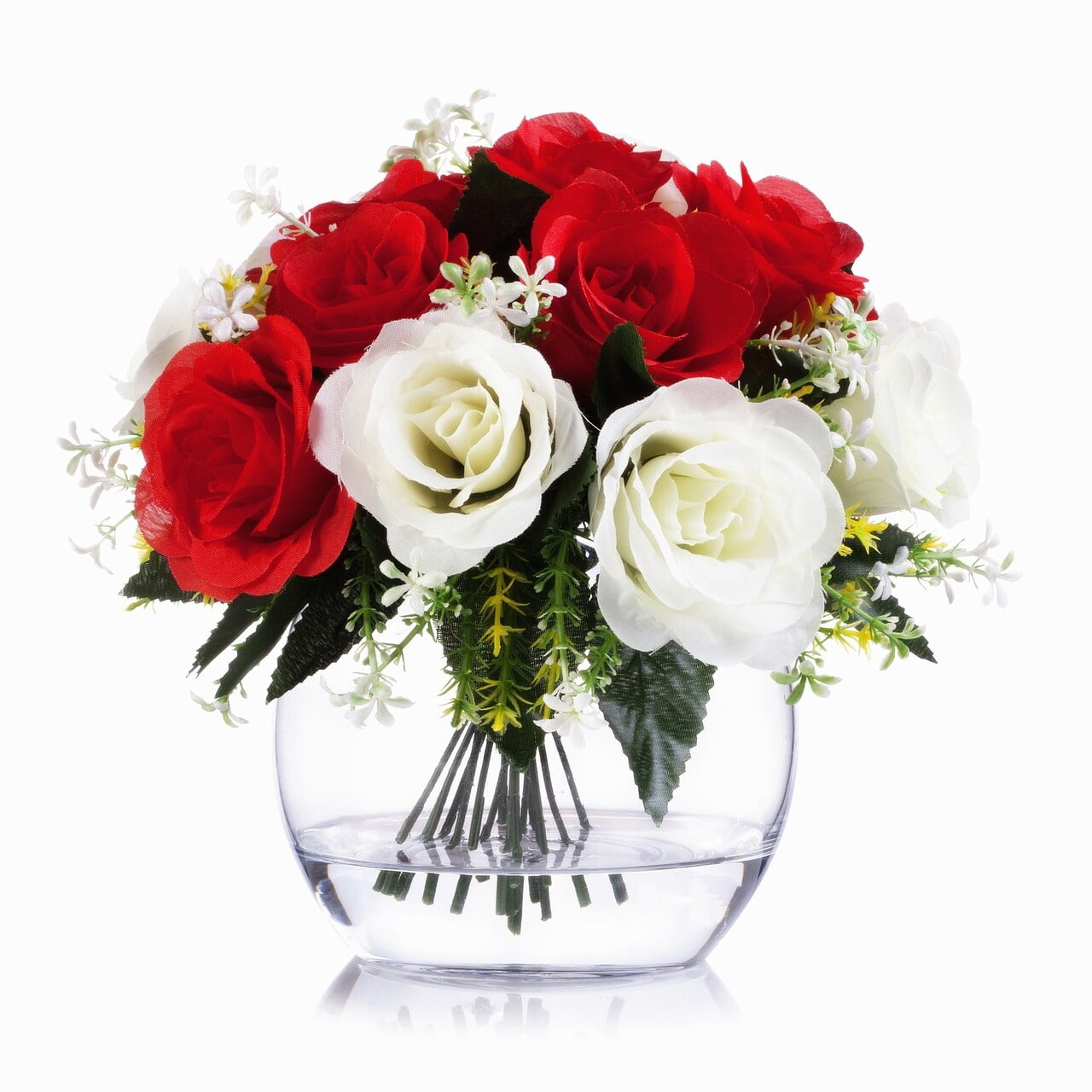 Enova Home Artificial Mixed Fake Open Roses Silk Flowers Arrangement in ...